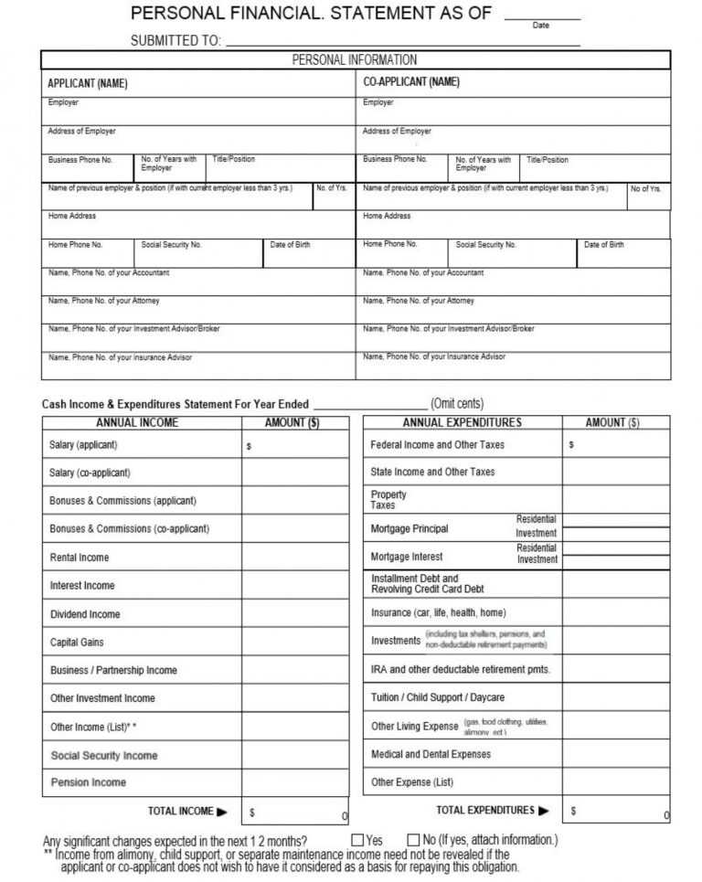 002 Generic Personal Financial Statement Form Pdf Template regarding ...
