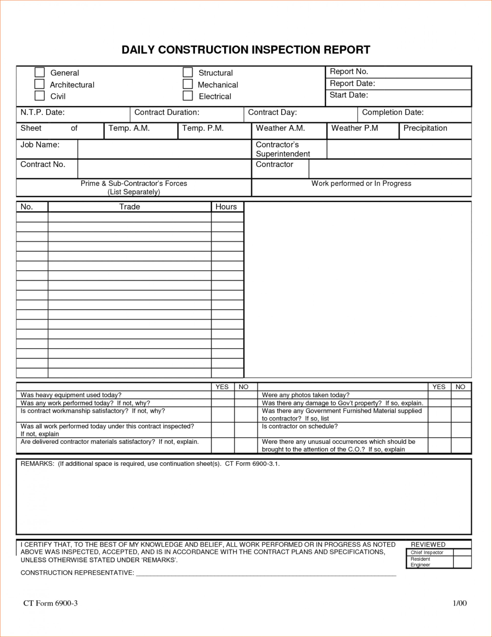 003 Construction Daily Reports Templates Report Form for Superintendent ...