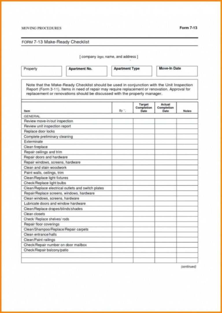 008 Example Preventive Maintenance Checklist Property with Property ...
