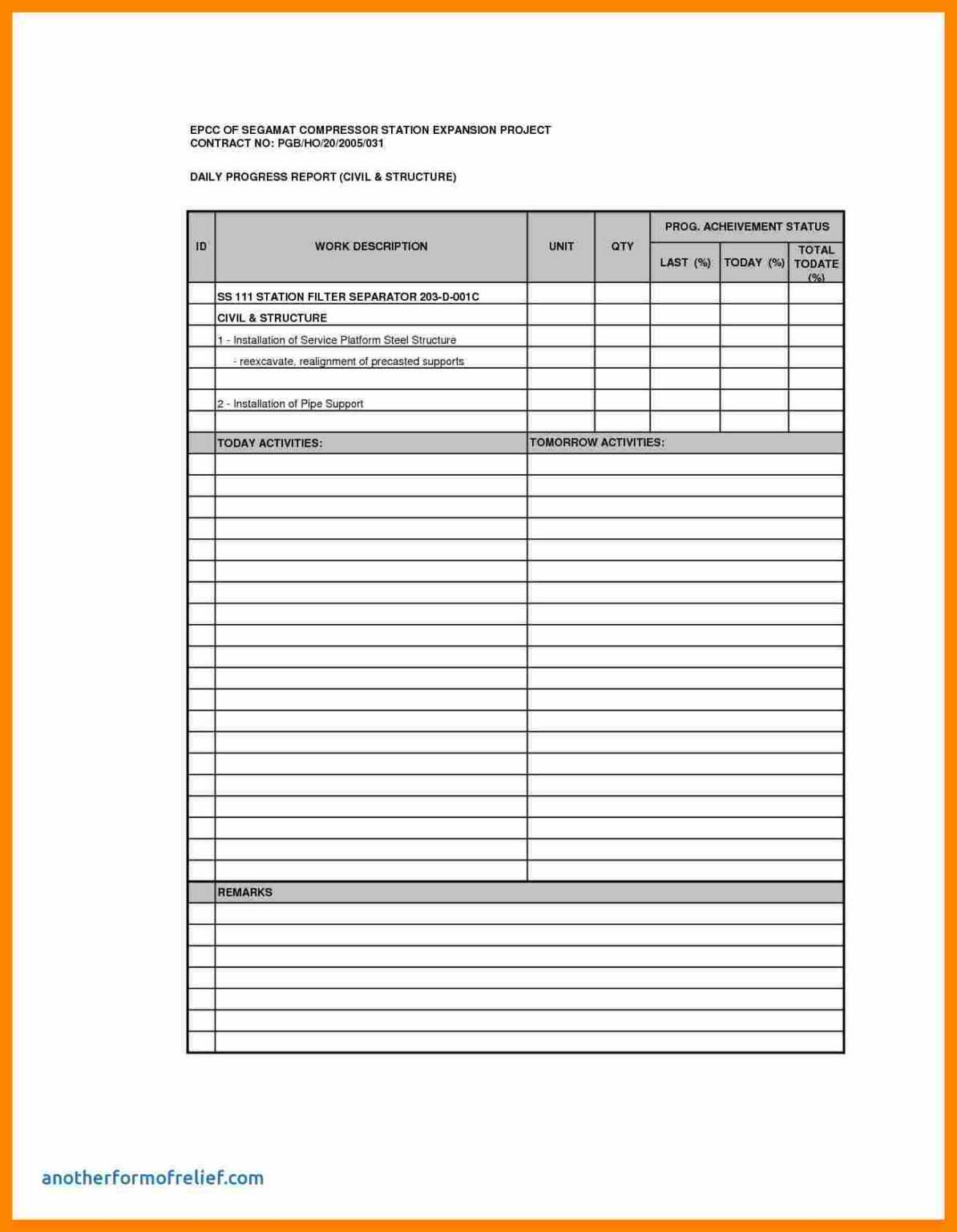 010 Daily Progress Report Format For Construction In Excel inside ...