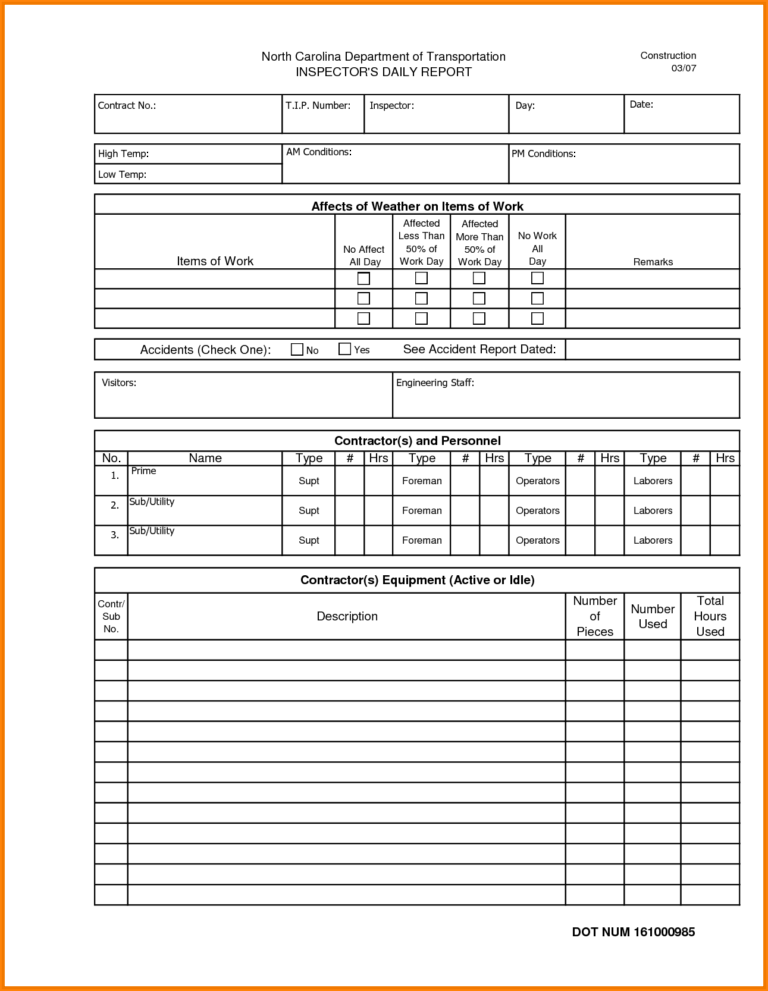016 Construction Superintendent Daily Report Forms Template pertaining ...