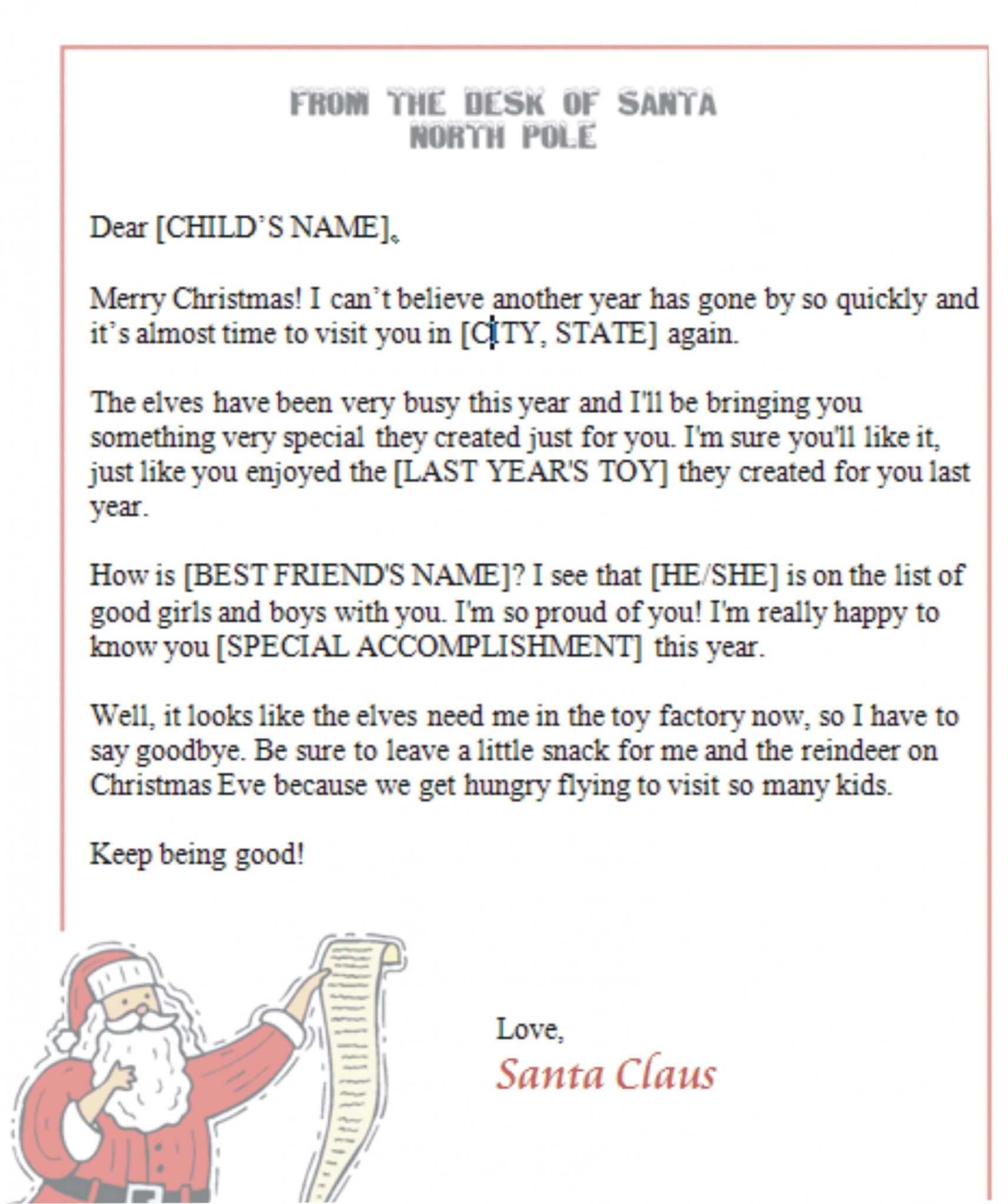 032 Letter From Santa Template Word Document Fresh Free inside Letter ...