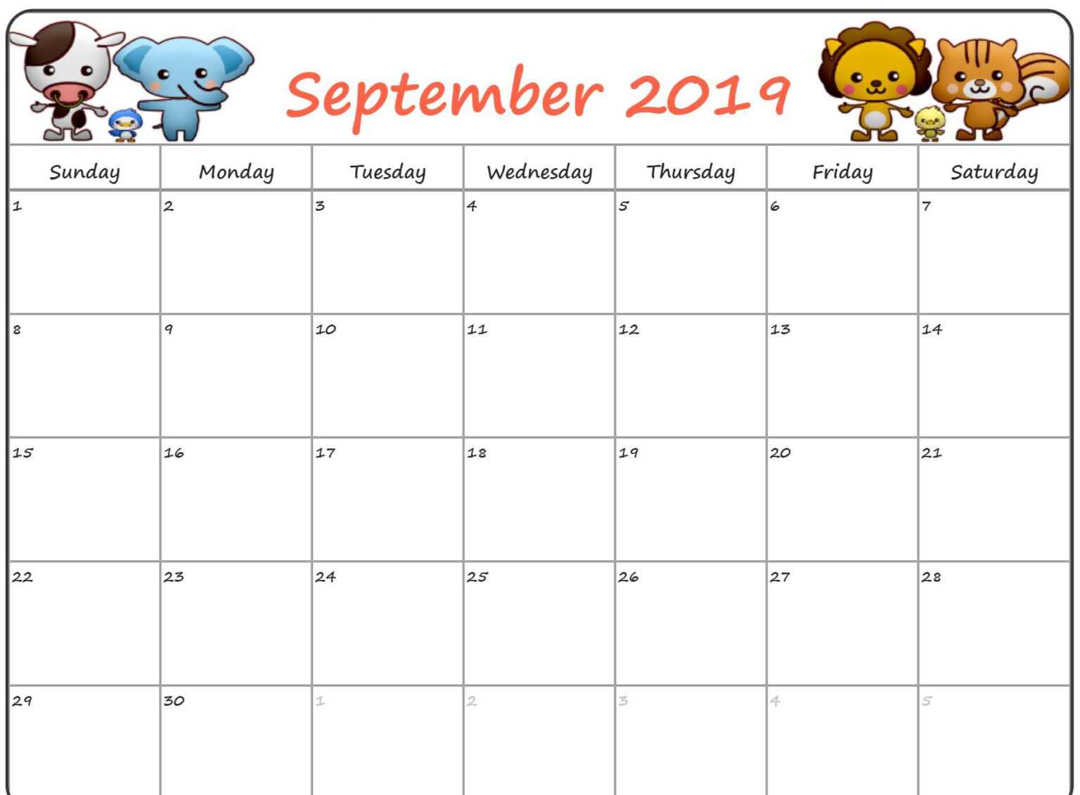 034 Cute September Calendar For Kids Template Ideas Fill regarding ...
