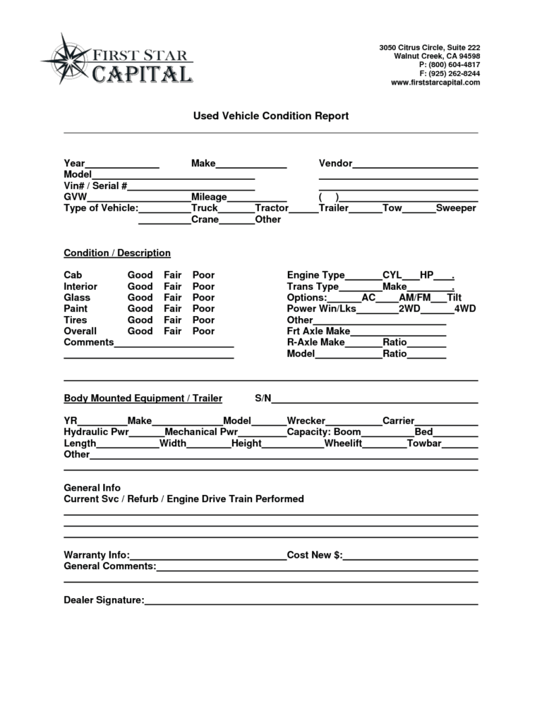 12+ Vehicle Condition Report Templates – Word Excel Samples within ...
