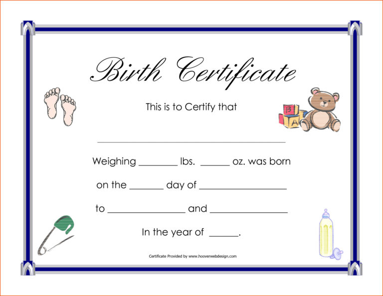 7+ Birth Certificate Template – Bookletemplate with regard to Birth ...