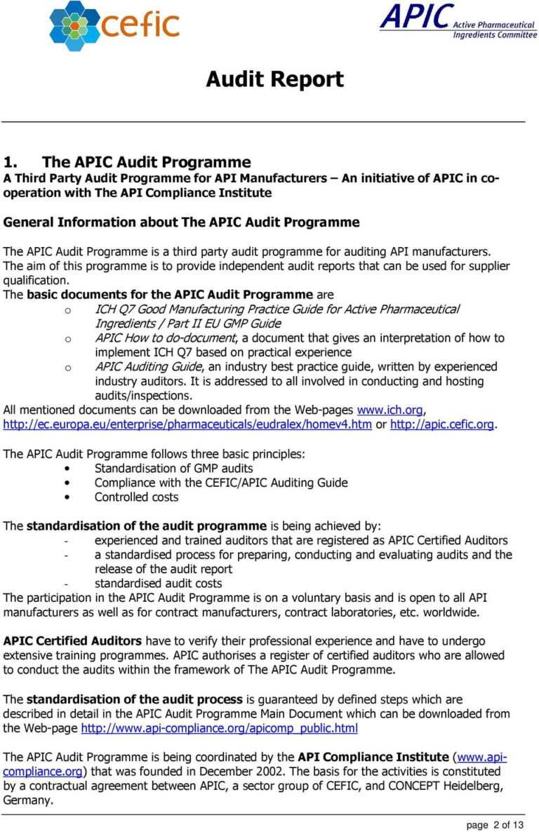 Audit Report In The Framework Of The Apic Audit Programme pertaining to ...