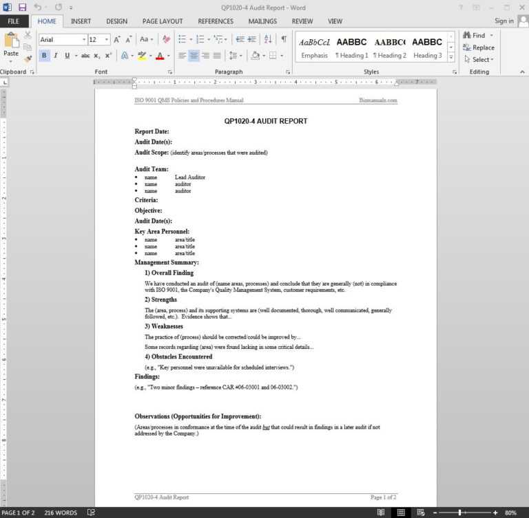 Audit Report Iso Template | Qp1020-4 with Internal Audit Report ...