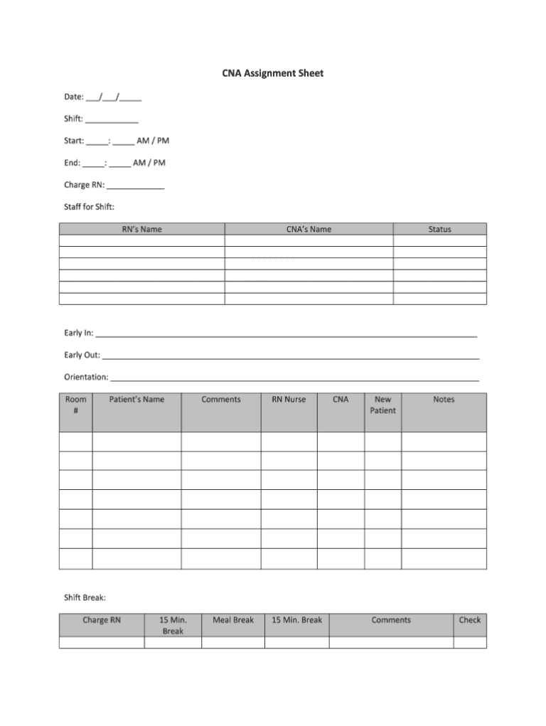 Cna Assignment Sheet – Fill Online, Printable, Fillable regarding ...