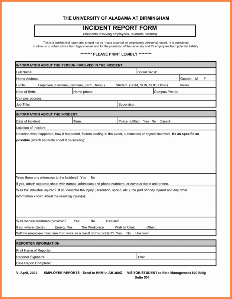 Construction Accident Report Form Sample Work Incident throughout ...