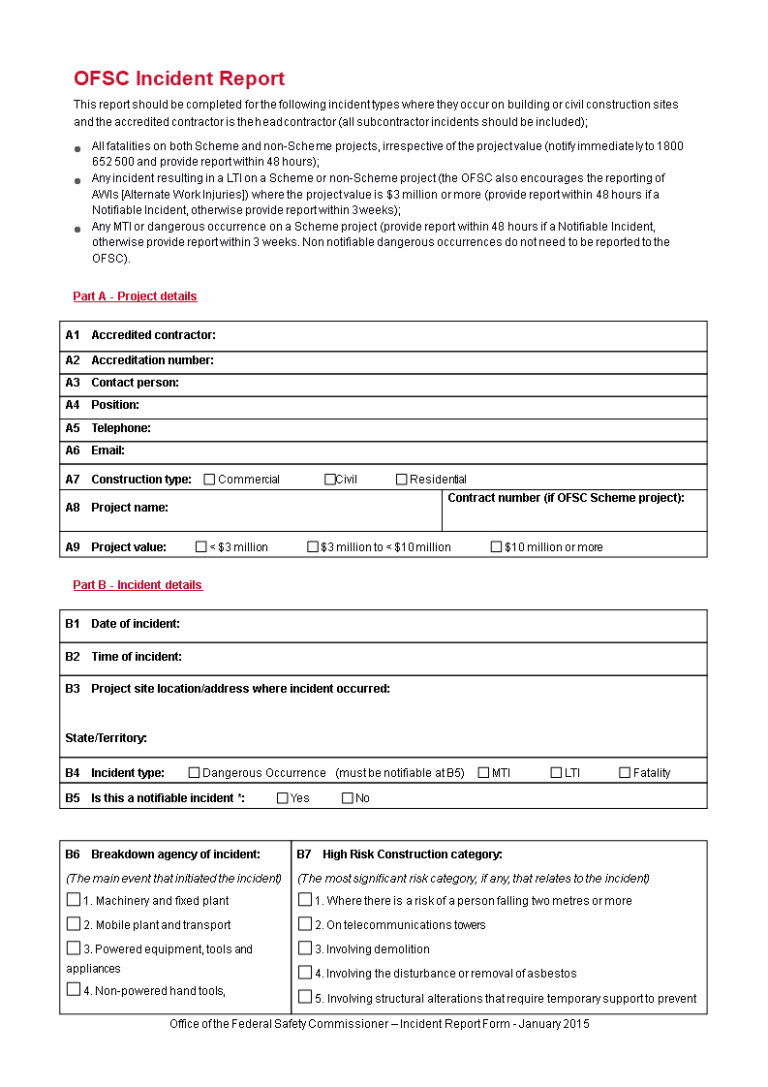 Construction Incident Report Form | Templates At For Construction ...