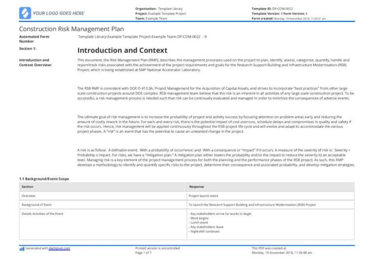 Construction Risk Ement Report Sample Project Plan Example throughout ...