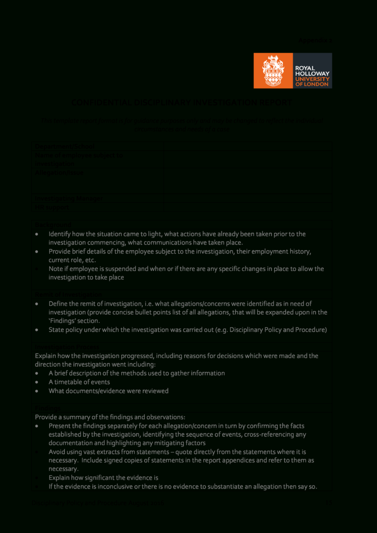 Disciplinary Investigation Report | Templates At inside Hr ...