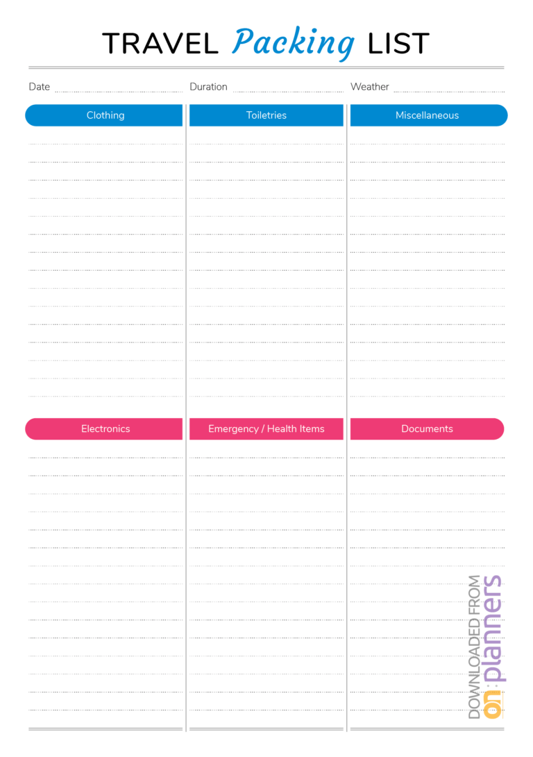 Download Printable Travel Packing List Pdf regarding Blank Packing List ...