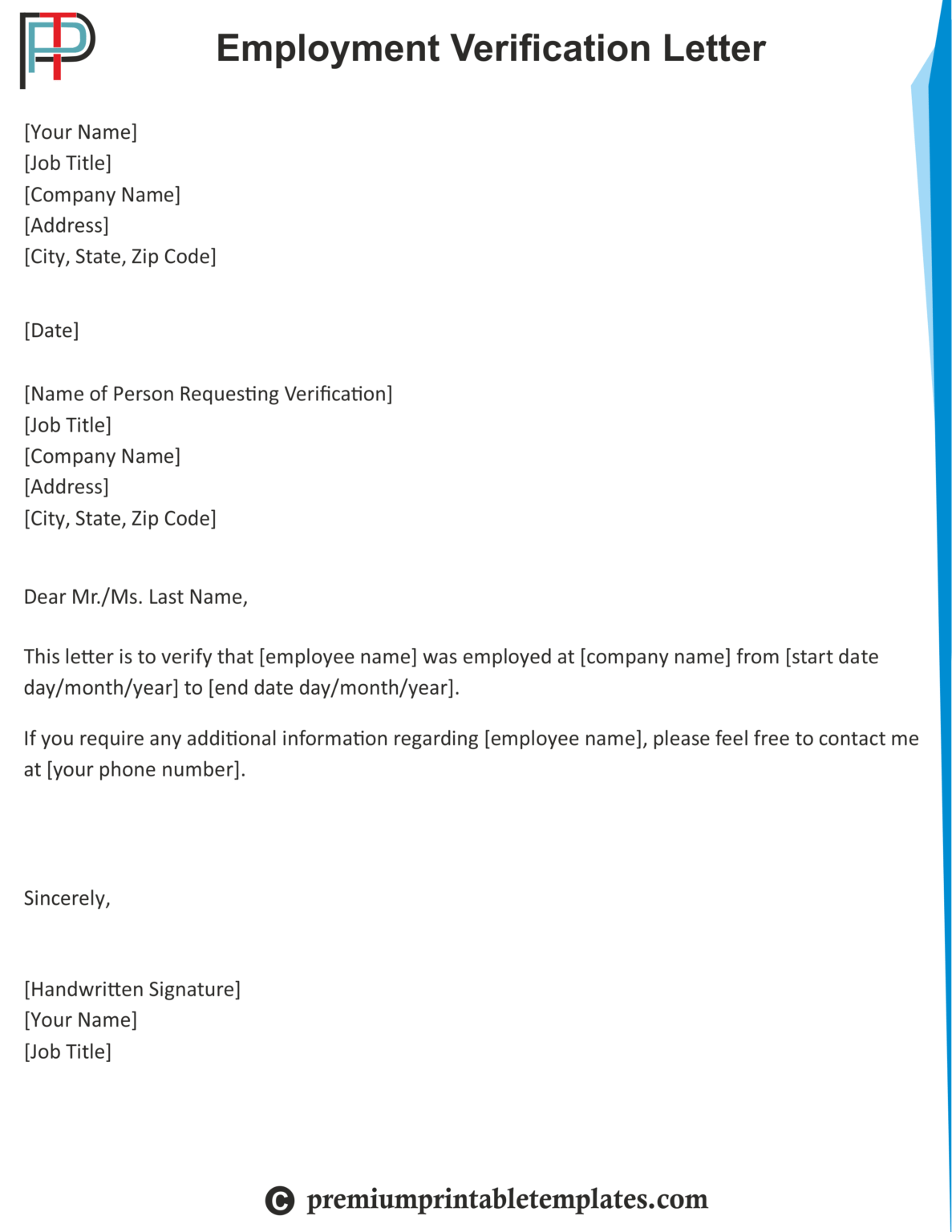 Employment Verification Letter Templates Within Employment Verification