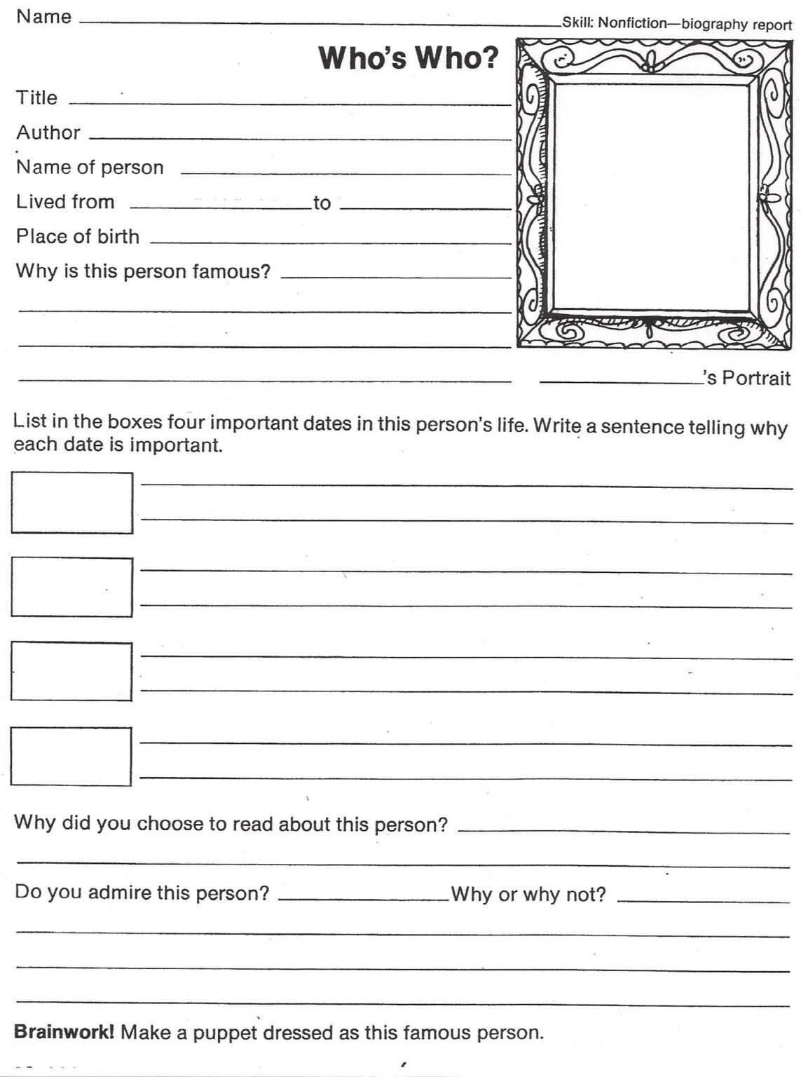Englishlinx Com Book Report Worksheets Examples My Fun inside Biography ...