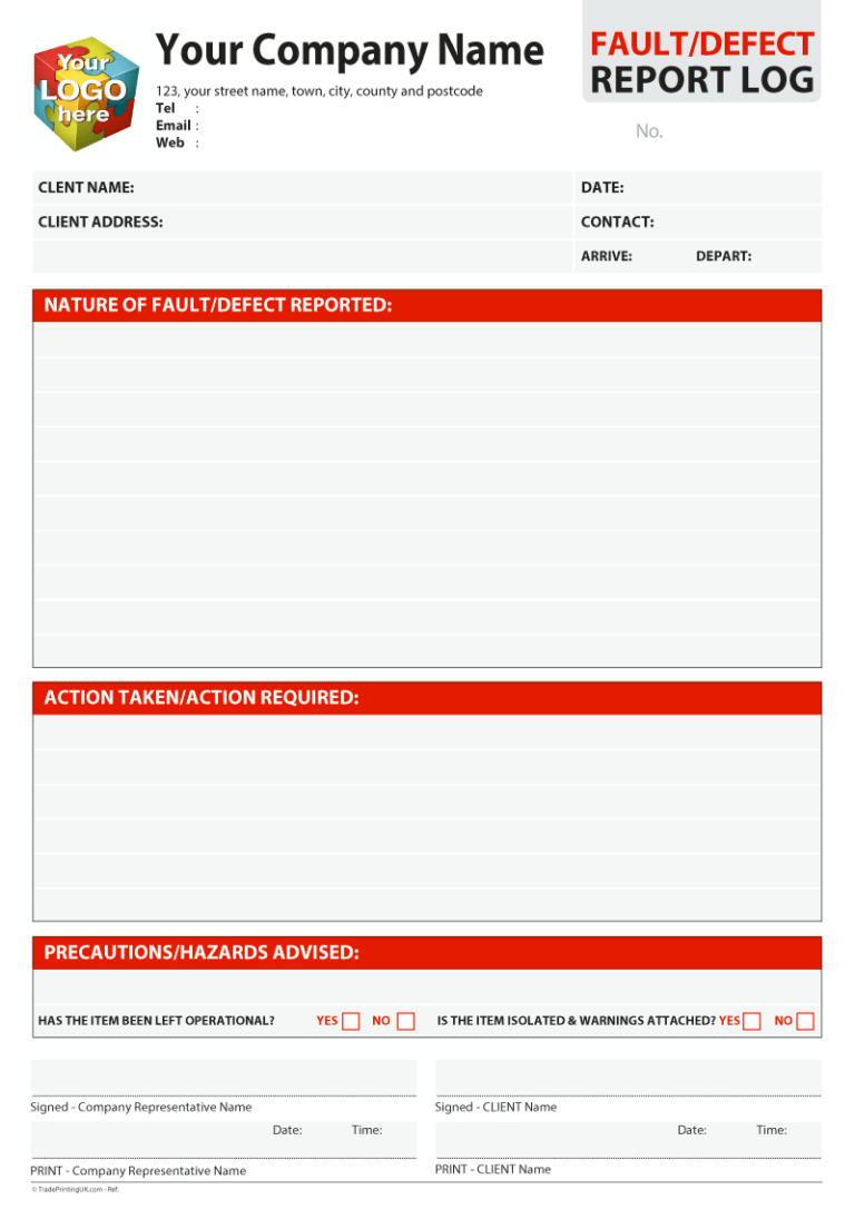 Fault Defect Report Log Template Artwork For Carbonless Ncr intended ...