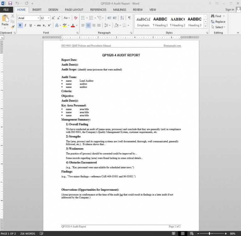 Free Audit Report Iso Template Audit Findings Report throughout Audit ...