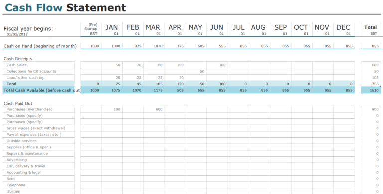 Free Cash Flow Statement Templates For Excel | Invoiceberry with Cash ...