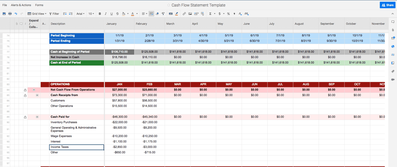 Free Cash Flow Statement Templates | Smartsheet in Cash Position Report ...