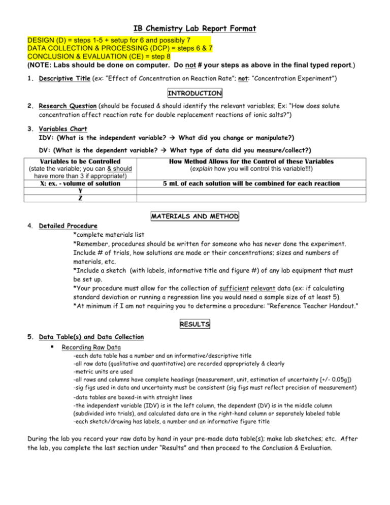 Ib Chemistry Lab Report Format for Lab Report Template Chemistry ...