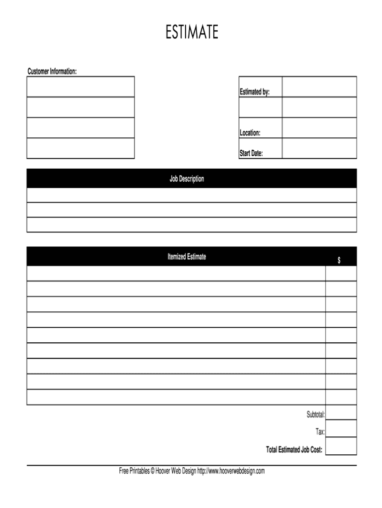 Job Estimate Forms – Zohre.horizonconsulting.co in Blank Estimate Form ...