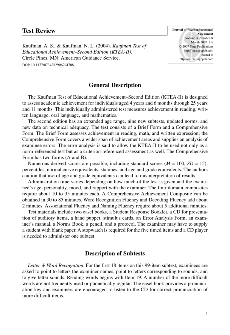 Kabc Ii Report Template Examples Description Of Subtests For for ...
