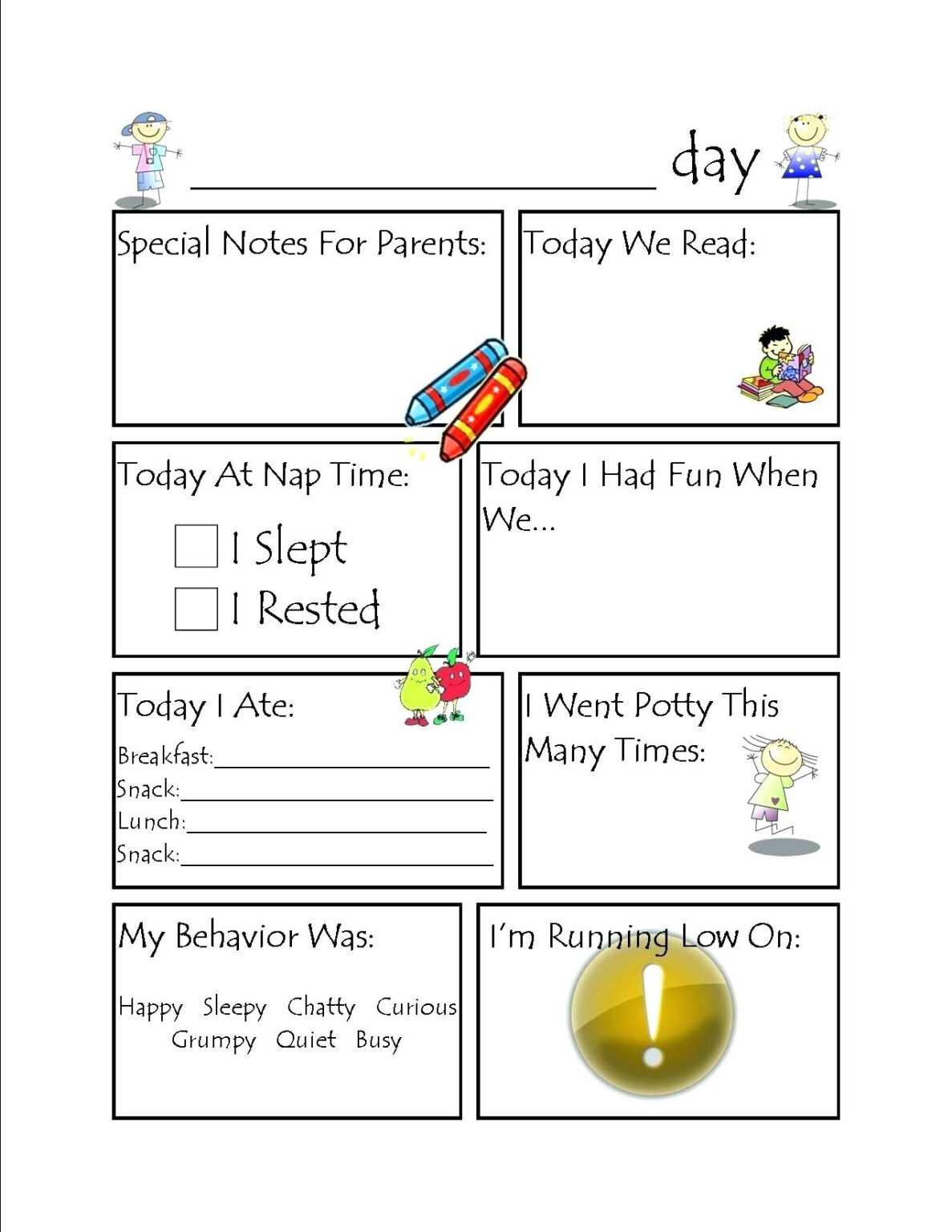 Kids Worksheets Daycare Activity Planning Sheet Sheets with regard to ...