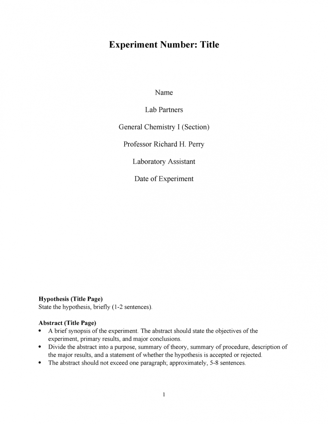 Lab Report Format Full Template Chem 1310 Nsu Chemistry Pertaining To 