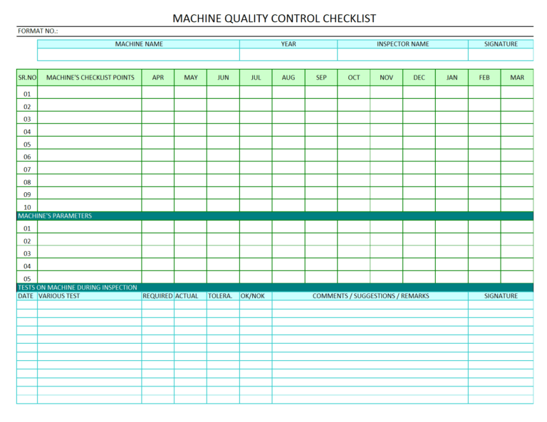 Machine Quality Control Checklist – Quality Audit Of Machine inside ...