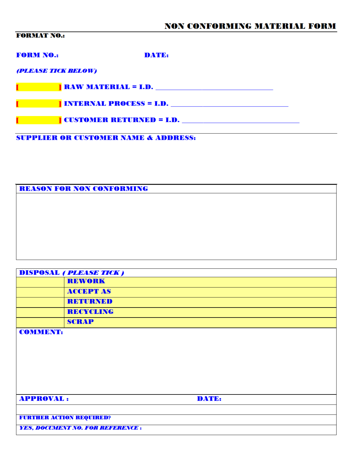Non Conforming Material Form – regarding Non Conformance Report Form ...