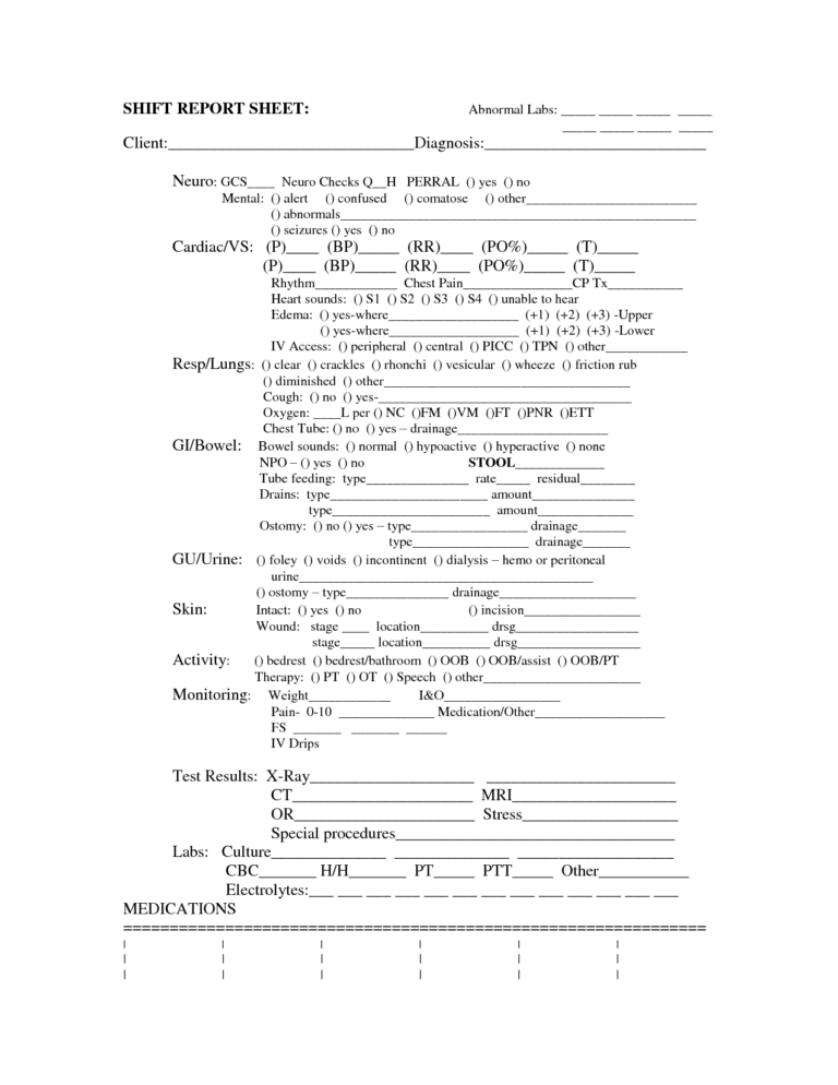 Nursing Shift Eport Template Long Term Care Assistant within Nursing ... Nursing Shift Eport Template Long Term Care Assistant within Nursing ...