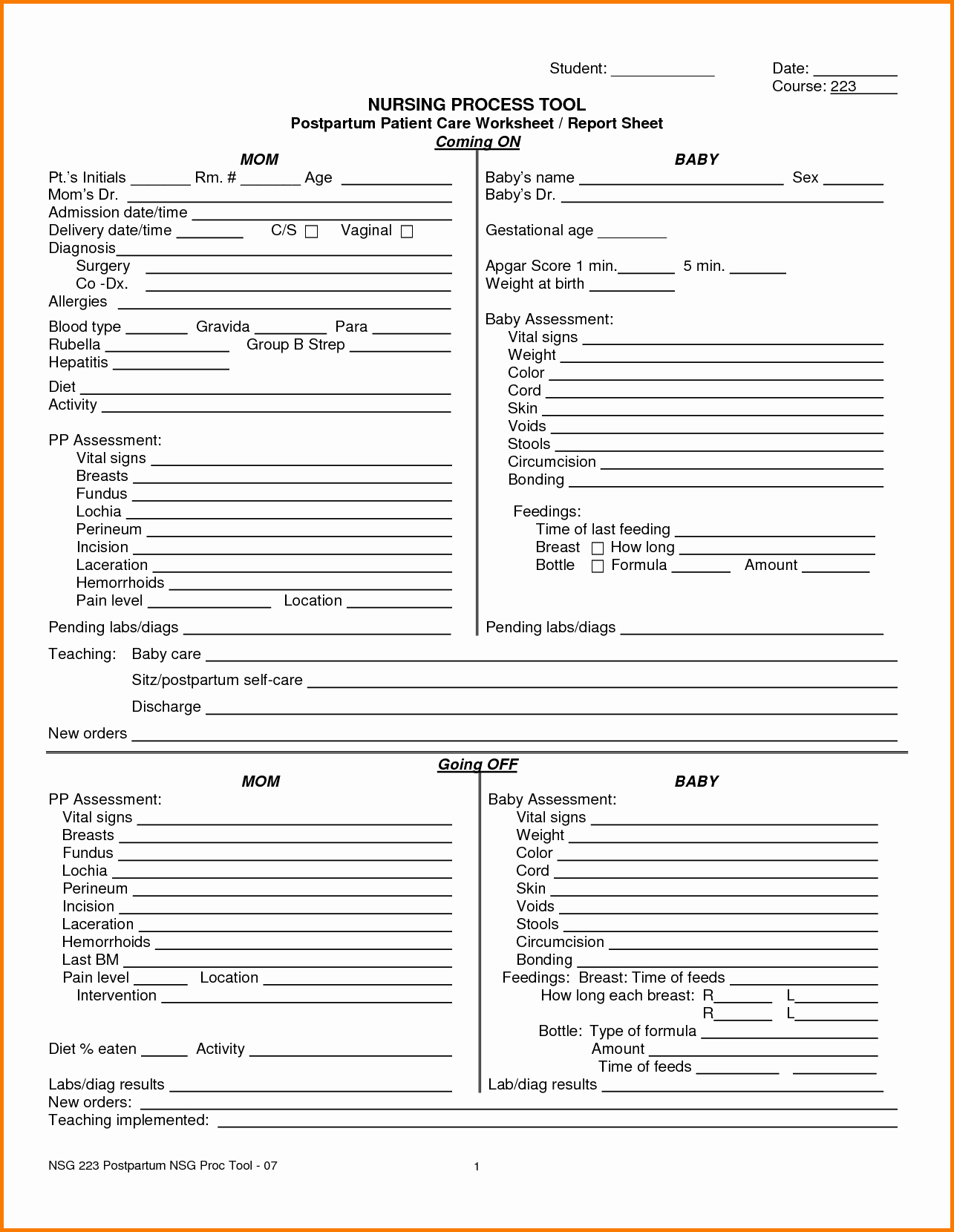 Nurse Report Sheet Printable Printable World Holiday