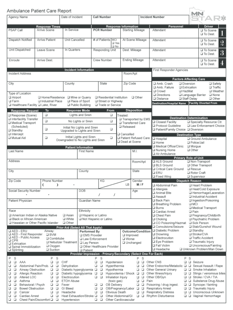 Printable Patient Care Report – Fill Online, Printable pertaining to ...