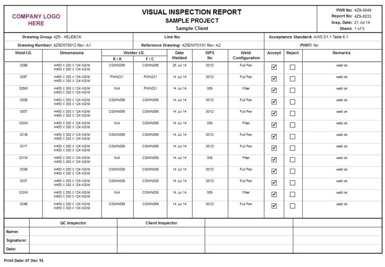 Product Detail regarding Welding Inspection Report Template – Business ...