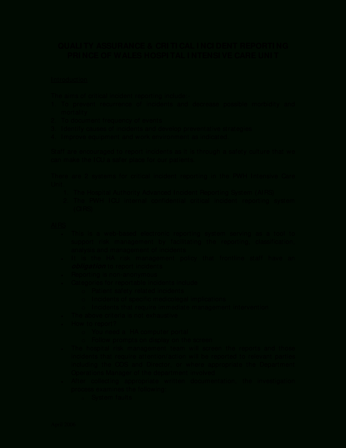 Professional Quality Assurance Incident Report | Templates At intended ...