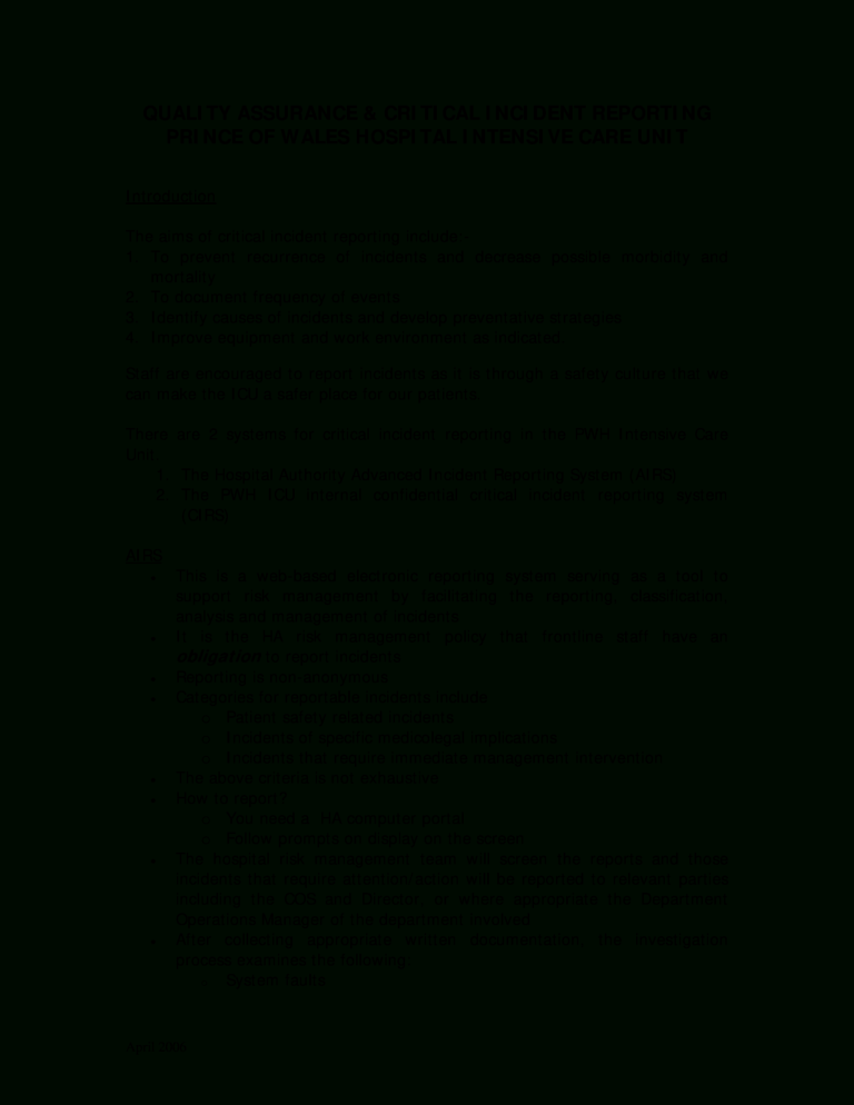 Professional Quality Assurance Incident Report | Templates At with Icu ...