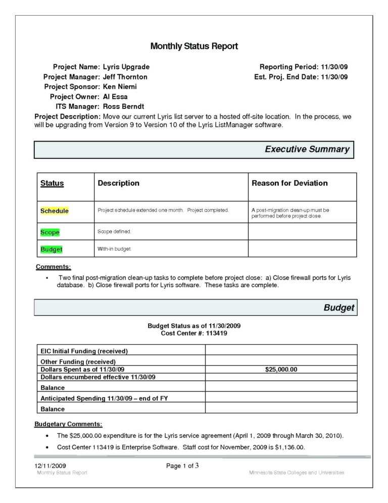 Project Management Weekly Status Report Sample Template with Weekly ...