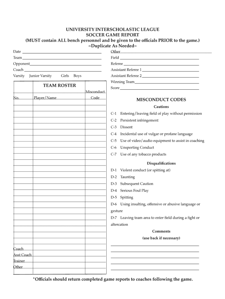 Soccer Game Report Template – Fill Online, Printable inside Soccer ...