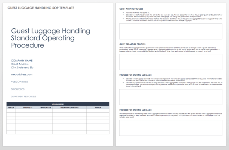 Standard Operating Procedures Templates | Smartsheet inside Procedure ...