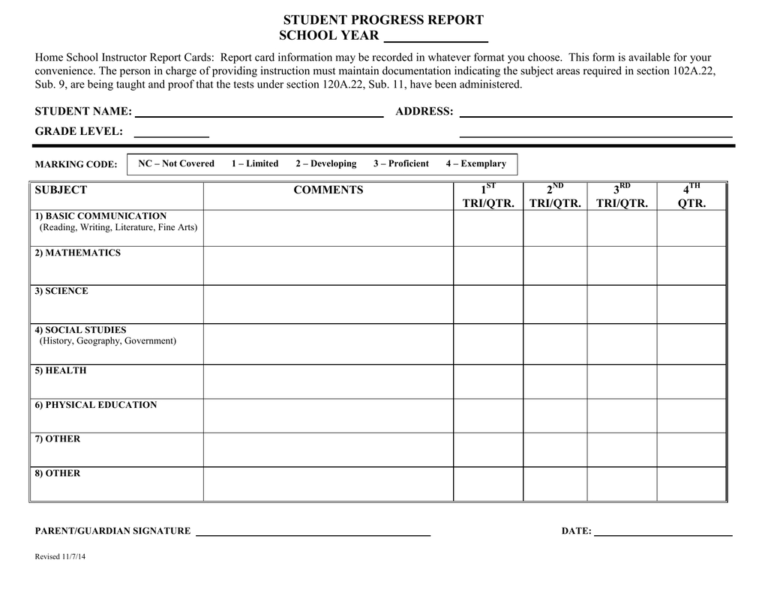 Student Progress Report School Year in School Progress Report Template ...