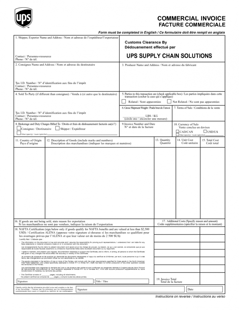 Ups Commercial Invoice Sample – Zohre.horizonconsulting.co within ...